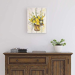 Takfot Rustic Wall Art Farmhouse Canvas Paintings Yellow Flower Artwork Floral Picture Oil Painting Style Prints Daisy Home Decor for Bathroom Bedroom Living Room Dining Room 12x16 inch