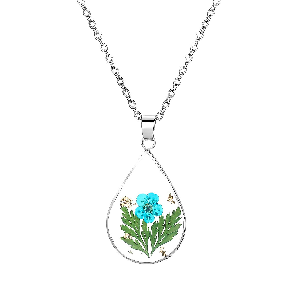 MOLUONAQI Handmade Gold Pressed Flower Necklace | Birth Month Flower Necklace for Women | Wildflower Necklace, Personalized Handmade Real flower Necklaces(03-Mar.-Jonquil)