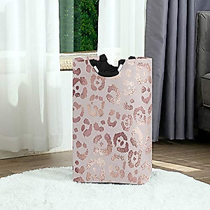ALAZA Large Laundry Basket Rose Gold Leopard Print Pink Cheetah Laundry Bag Hamper Collapsible Oxford Cloth Stylish Home Storage Bin with Handles, 22.7 Inch
