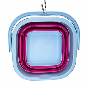 SAMMART 5L (1.3 Gallon) Collapsible Rectangular Handy Basket/Bucket (Cool Blue/Flamingo (Set of 2))