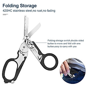 Dekeliy 6 In1 Multifunction Emergency Response Shears, Stainless Steel Foldable Trauma Shears with Strap Cutter and Glass Breaker,Medical Scissors with Holster and Penlight