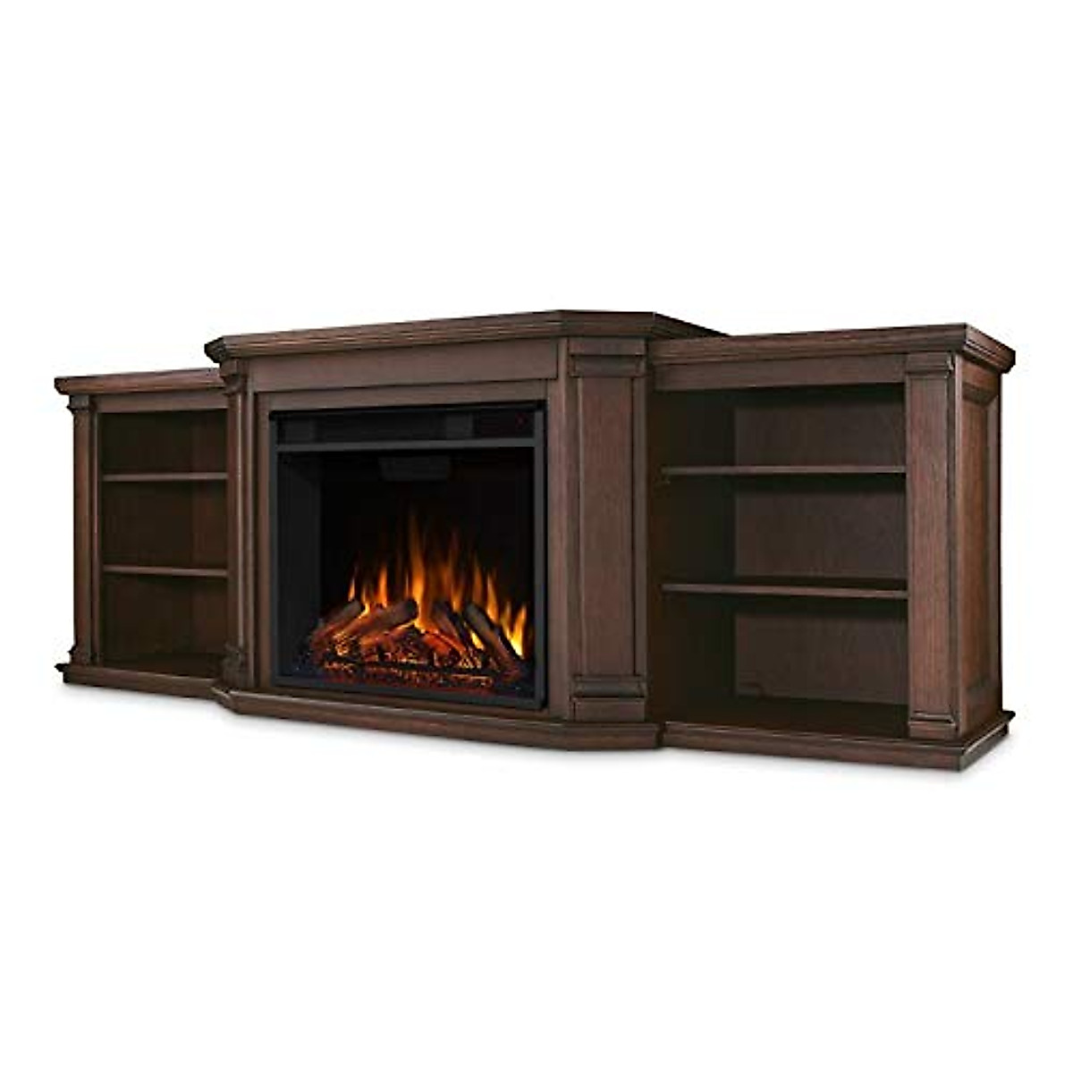 BOWERY HILL Modern Solid Wood Entertainment Center Media Console Electric Fireplace in Chestnut Oak