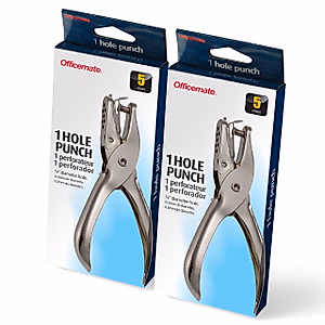 1 Hole Punch, 5 Sheet Capacity, Comes in 2 Pack, Silver (90073)