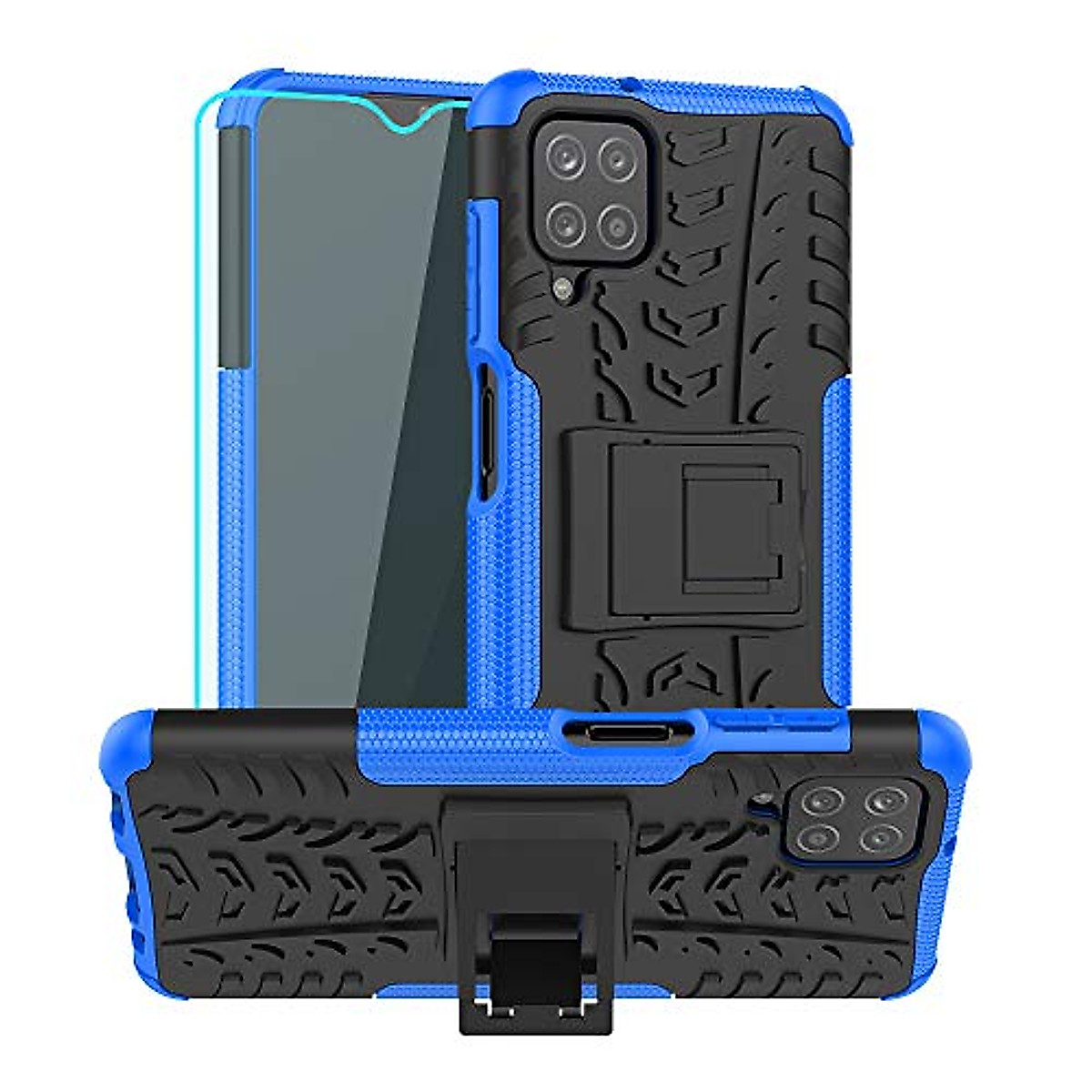 SKTGSLAMY Galaxy A12 Case,Samsung A12 Case,with HD Screen Protector, [Shockproof] Tough Rugged Dual Layer Protective Case Hybrid Kickstand Cover for Samsung Galaxy A12 (Blue)