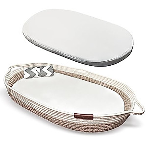 meloom Baby Changing Basket with Pads and Safety Belt, Thick Foam Pad with Wipeable Water-Resistant Pad Cover, Moses Basket Changing Table Topper Changing Pad