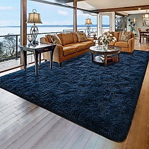 Rtizon Navy Blue Kids Area Rug for Boys Room, 8x10 Feet Royal Dark Blue Shag Fluffy Rugs for Living Room Bedroom Dorm Nursery, Furry Shaggy Carpet for Indoor Teen Home Decor