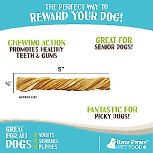 Raw Paws Beef Tripe Twists for Dogs - 5 inch, 5-Pack - Packed in USA - Free-Range Green Tripe Sticks for Dogs - Odor-Free, Crunchy Tripe Dog Treats - All-Natural Green Beef Tripe Sticks Chews