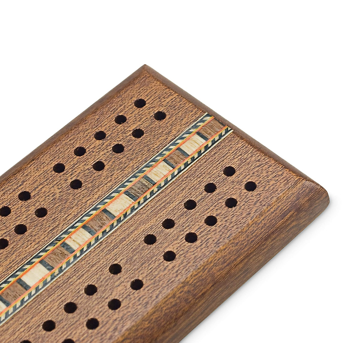 Sterling Games Wooden Cribbage 12 inch Double Track Cribbage Board with Rich Italian Inlaid 2 Players