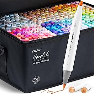 Ohuhu Alcohol Markers Brush Tip - 320-color Double Tipped Art Sketch Marker Set for Artists Adults Coloring Illustration -Brush & Chisel Dual Tips - Honolulu Series of Ohuhu Markers - Refillable Ink