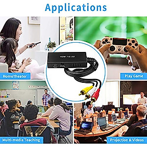 CIKIAER HDMI to RCA, HDMI to AV Converter, HDMI to Older TV Video Audio Converter Adapter for Apple TV, Roku, Fire Stick, Xiaomi Mi Box ect -Black