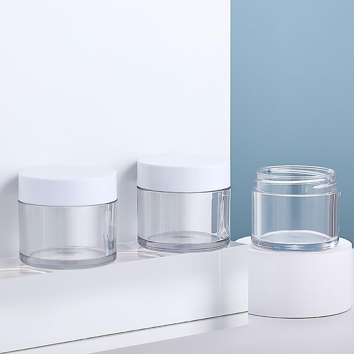 ccHuDE 10 Pcs 30 ml 1 oz Refillable Plastic Jars Small Cosmetic Jars Round Clear Jars Empty Creams Jars Makeup Sample Containers with Lid White