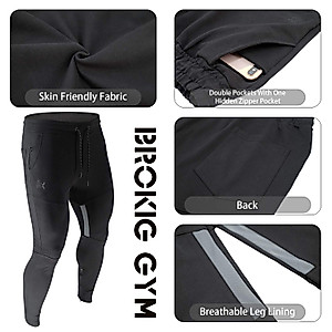 BROKIG Mens Gym Jogger Pants,Casual Slim Workout Sweatpants with Zipper Pockets Bodybuilding Athletic Pants(Black,L)