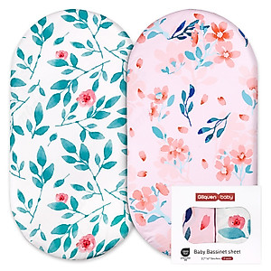 Gllquen Baby Bassinet Crib Sheets Set, Breathable Cozy Fitted Mattress Sheet, Elastic Travel Crib Fashionable Floral Pattern, Standard Cradle Safe Sheets for Baby Boy Girls 32"X16" (Flowers)