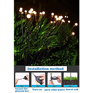PUOSUO 2 Packs 10LED Solar Powered Firefly Lights,Swaying Solar Lights,Decorative Lights,Outdoor Waterproof Firefly Path Lights for Pathway Yard Patio Landscape,Fun Flowing in Wind-Bright (Warm)