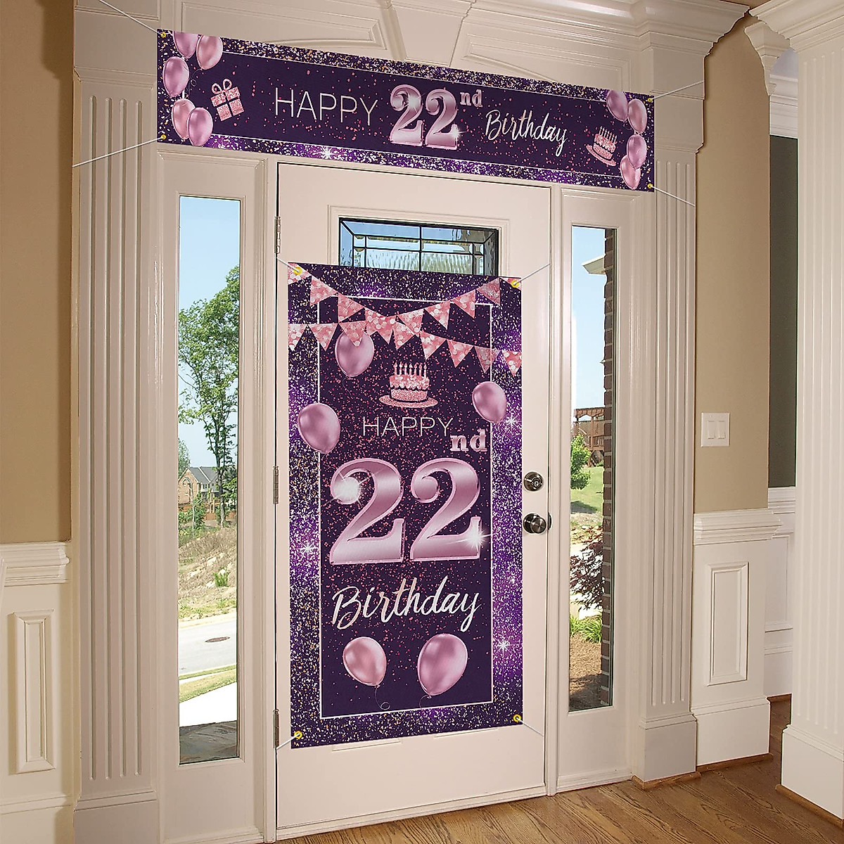 PAKBOOM Happy 11th Birthday Door Cover Porch Banner Sign Set - 11 Years Old Birthday Decoraions Party Supplies for Girls - Purple Pink
