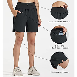 Libin Women's 7" High Waist Athletic Golf Shorts Quick Dry Hiking Shorts Lightweight Summer Active Outdoor Travel Shorts, Black XXL