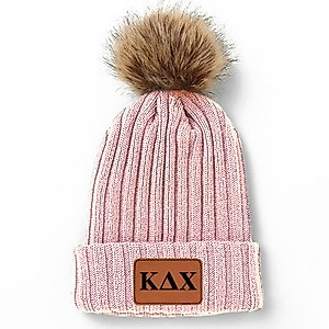 Sorority Shop Kappa Delta Chi Beanie Hat with Pompom, with Kappa Delta Chi Sorority Name Patch Pink