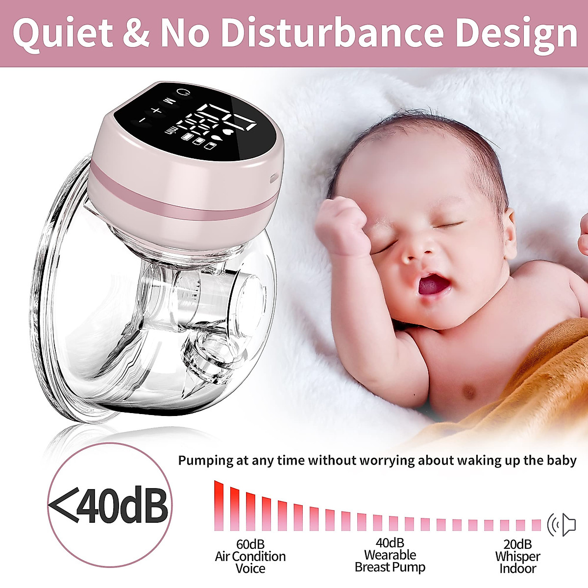 TOVVILD Wearable Breast Pump Hands Free - Electric Portable Wireless Breast Pumps, 3 Modes & 9 Levels Breastfeeding Milk Pump, Adjustable Painless Strong Suction Memory Function - 24 mm Flange