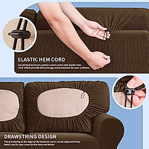 subrtex 7 Pieces Stretch Sofa Slipcover Sets Couch Cover Sets Backrest Cushion Covers Furniture Protector Collection Set for Oversize Sofa Loveseat Chair Slip Covers(Large, Coffee)