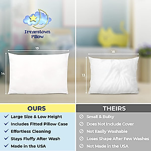 Dreamtown Kids Toddler Pillow & Pillowcase, Hypoallergenic, Made in USA, Soft & Breathable