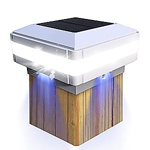 Solar Post Lights Outdoor, FVTLED Flexfit Solar Powered LED Fence Deck Post Cap Light for 3.5x3.5 4x4 5x5 6x6 Wooden Posts, Waterproof White Lighting Patio Garden Decoration (White, 1 Pack)