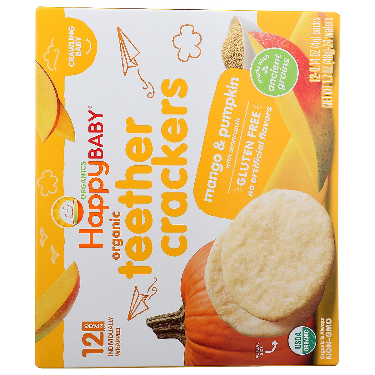 Happy Baby Organic Mango & Pumpkin Teether Crackers 12 Count, 1.7 OZ