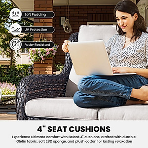 Belord Outdoor Furniture 3-Seater Rattan Sofa Patio Wicker Sofa Couch Furniture Set with Washable Cushions