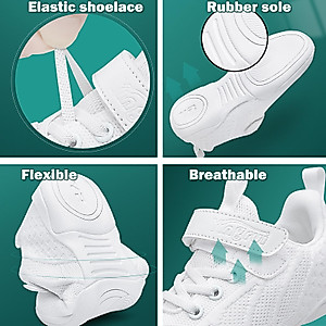 VINIGIAGIA Youth Girls Boys White Cheerleading Shoes Athletic Training Tennis Breathable Competition Mesh Hook&Loop Cheer Sneakers Size 12.5