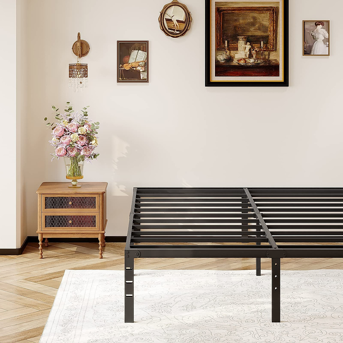 zunatu 18 Inch California King Metal Bed Frame Foundation No Box Spring Needed Heavy Duty Tall Platform with Large Storage Easy Assembly Mattress Noise Free, Black