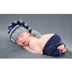 Newborn Baby Photo Shoot Props Girl Boy Crochet Knit Hat Costume Stripe Hat Pants Overalls Photography Props (Multicolor)