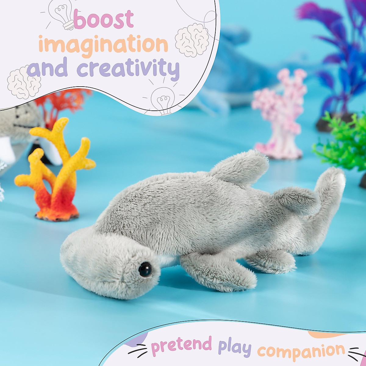 Forest & Twelfth Stuffed Hammerhead Shark, Single Mini Stuffed Animal Plush Toy for Kids, Ocean Party Favors and Goody Bags, Classroom Treasure Box Prizes, Stocking Stuffers (Hammerhead Shark)