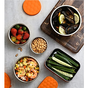 Stainless Steel Containers w/Lids, Set of 5 (3oz, 6oz, 12oz, 20oz, 30oz), Leak-proof Food Storage, Nesting Snack Organizer, Reusable Airtight Lunch Bento Box