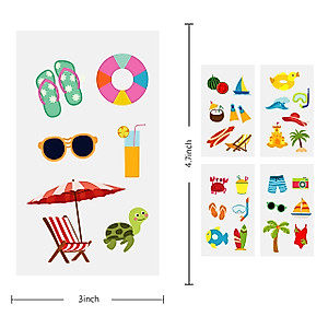 24 Sheets Pool Beach Temporary Tattoos, Birthday Decorations Summer Party Favors
