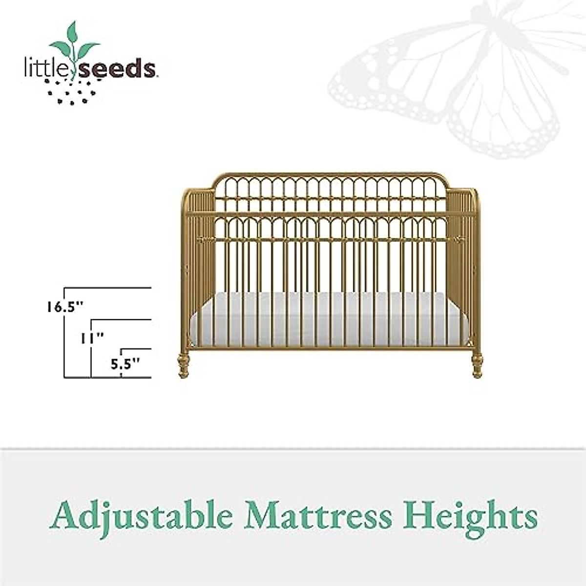 Little Seeds Raven 3-in-1 Convertible Metal Crib, JMPA Certified, Gold