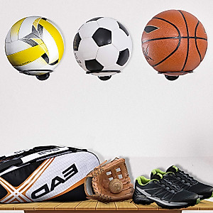 CLISPEED Wall-Mounted Ball Holders Display Racks for Basketball Soccer Football Volleyball Exercise Ball (Black,2PCS)