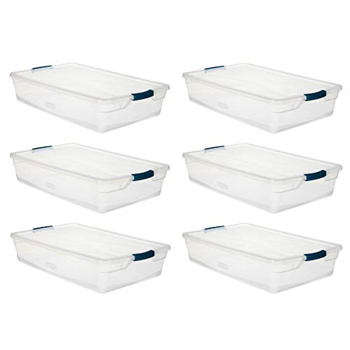 Rubbermaid Cleverstore Clear 41 QT Pack of 6 Stackable Plastic Storage Containers with Durable Latching Clear Lids