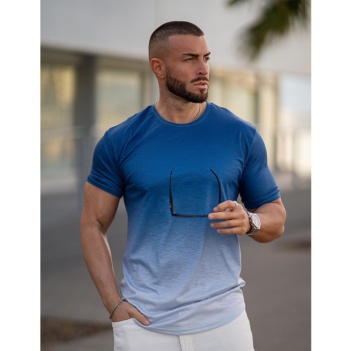 COOFANDY Men's Tie Dye Print Muscle T Shirt Fashion Fitness Quick Dry Fitted Tee