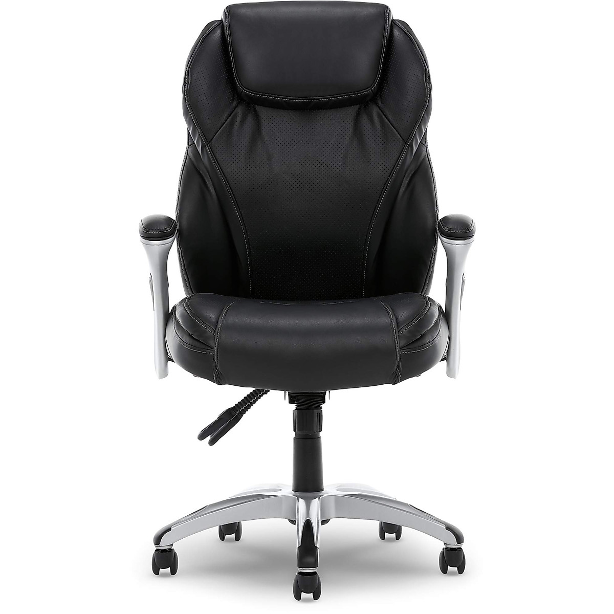 Serta Ergonomic Leather Computer Chair with Layered Memory Foam, Contoured Lumbar, Pillowed Headrest Executive Adjustable Office, Black 25.25D x 29W x 44.5H in