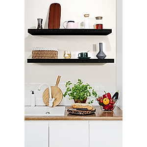 Annecy Floating Shelves Set of 2, 36" L x 6.8" D Black Floating Shelves for Wall Storage,Soild Wood Floating Shelf for Bathroom, Living Room,Kitchen,Rustic Shelves for Wall Décor