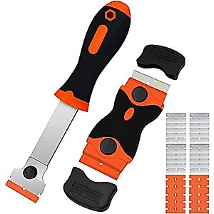 Razor Blade Scraper, 2 PCS Razor Scraper Tool for Removing Label, Registration Sticker, Tint, Grease from Windshield, Appliance, Glass (Extra 20 Metal and 10 Plastic Blades)
