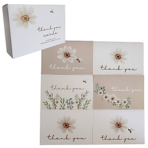 Floral Thank You Cards w/ Envelopes & Stickers (Set of 24) - Cardstock, 4 x 6” Boho Thank You Cards - Thank You Cards with Envelopes for Wedding, Birthday, & Bridal Shower - Blank Thank You Cards