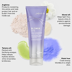 Joico Blonde Life Violet Conditioner | For Cool & Bright Blonde Hair | Neutralize Brassy Tones | Banish Yellow Tones | Boost Shine | Sulfate Free | With Monoi & Tamanu Oil | 8.5 Fl Oz
