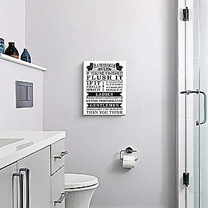 Kas Home Bathroom Canvas Wall Art | Rustic Bathroom Funny Rules Prints Signs Framed | Wood Background Bathroom Laundry Room Decor