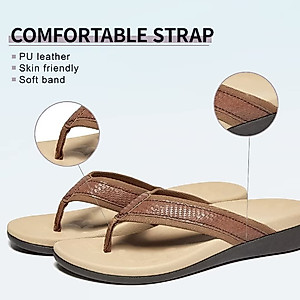 MEGNYA Diabetic Supportive Flip Flops for Women, Best Orthotic Sandals for Flat Feet/High Arch, Athletic Thong Style Sandals for Outdoor Activities Coffee Size 9