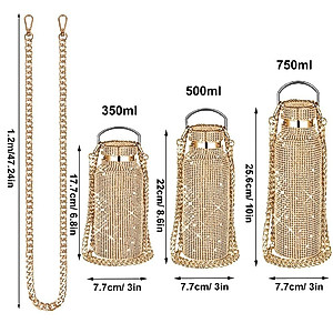 QIANSHENG Bling Diamond Water Bottle Sparkling Glitter Stainless Steel Thermos Bottle Vacuum Flask for Women Refillable Insulated Water Bottle with Chain & Gift Box (Gold,350ml)