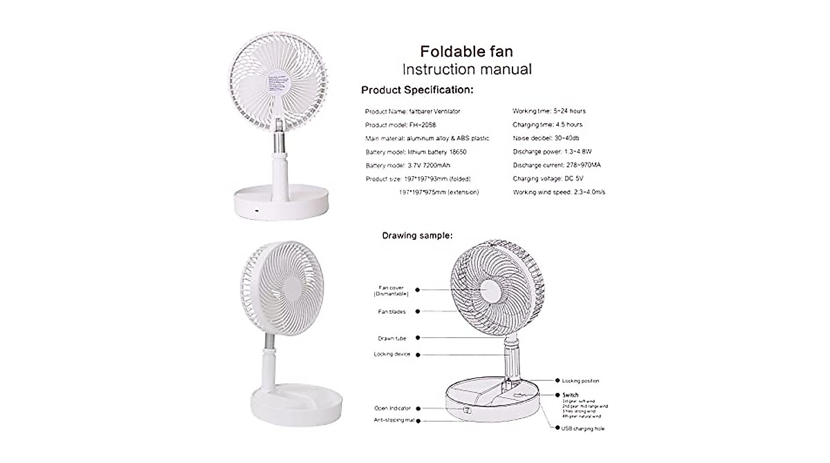 Portable Foldable Desk Fan with USB Charging & Adjustable Height