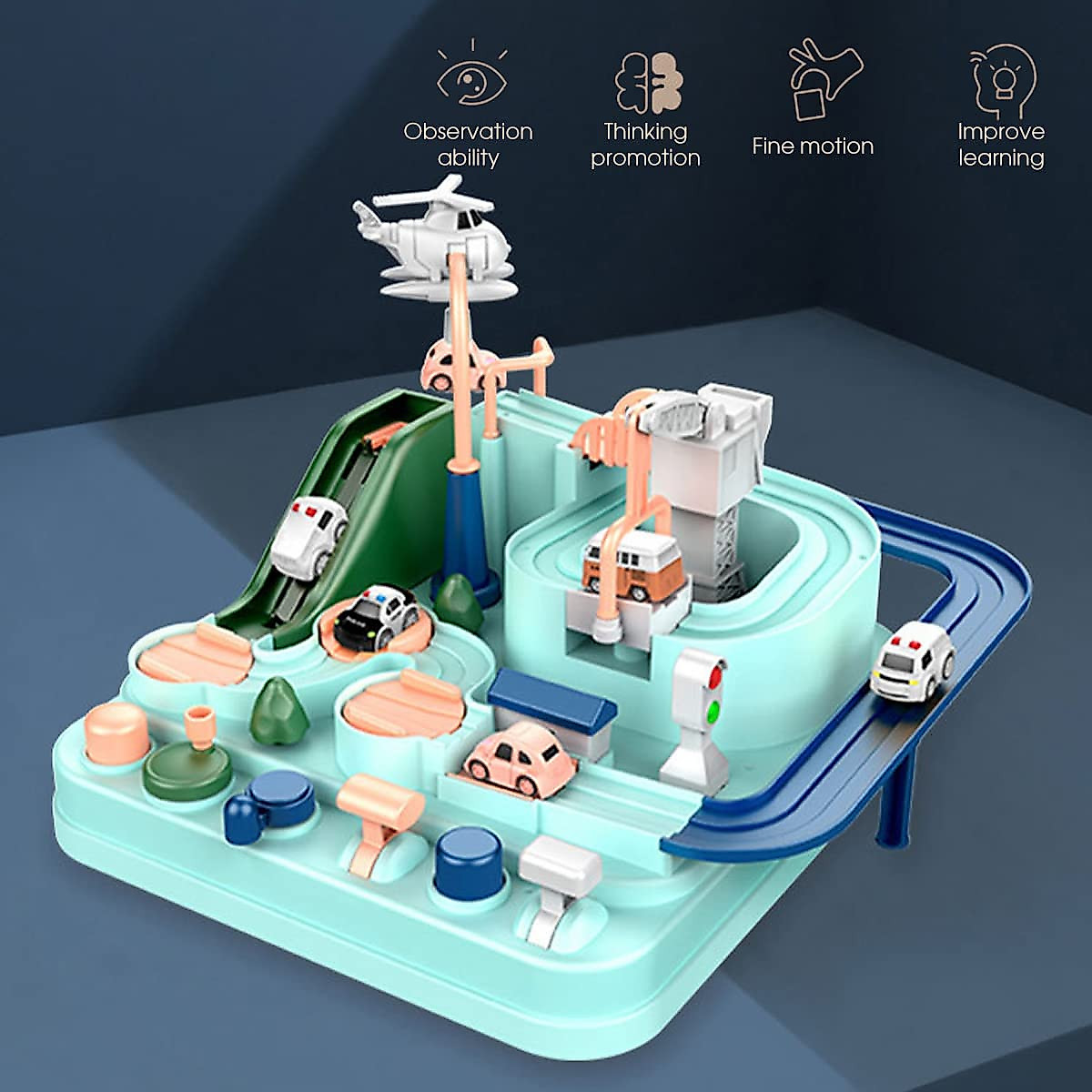 Car Rescue Adventure Toys for 3 4 5 6 7 8 Years Old Boys Girls,City Rescue Toy Set Montessori Car Race Tracks Parking Playsets for Toddlers (Macaron)