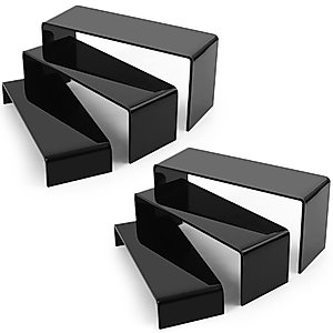 Goabroa Black Acrylic Display Risers, 3 Tiers 2 Set (6 Pcs) Acrylic Shelves Organizer Display Stand, Conutertop Desktop Acrylic Display for Decoration and Organizer