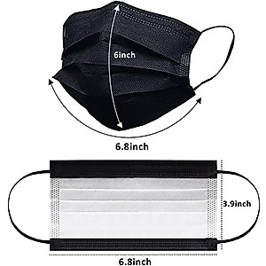 Disposable Face Mask, 4 Layers Safety Masks (Pack of 50) with Elastic Ear Loop Comfortable Breathable (Black)