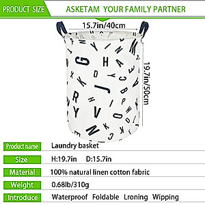 ASKETAM Fabric Laundry Basket Canvas Laundry Hamper for Dirty Clothes Toy Organizer Kid Nursery Room Decor Basket (letter)